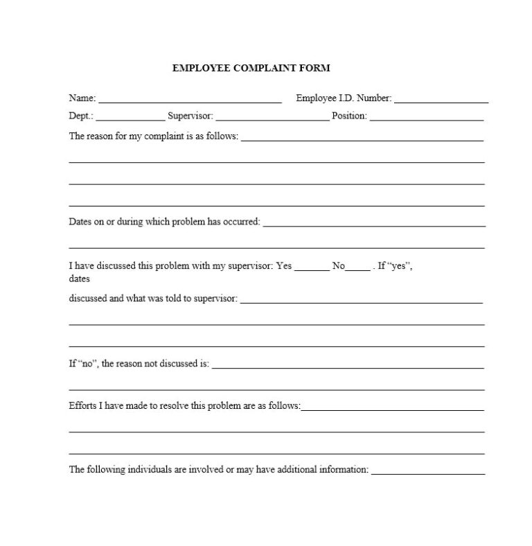 Employee Complaint Form Template | Templateral