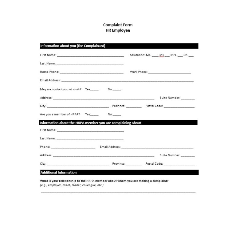 √ Employee Complaint Form Template