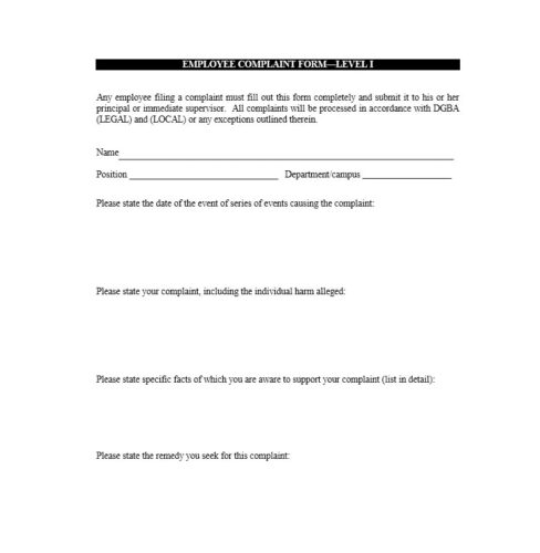 √ Employee Complaint Form Template