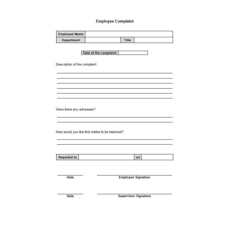 √ Employee Complaint Form Template