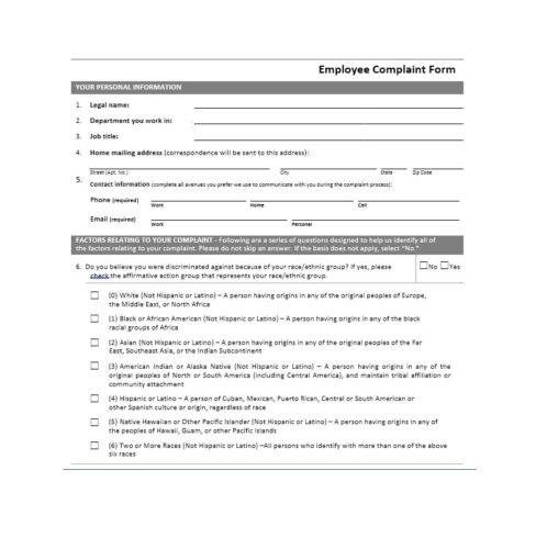 √ Employee Complaint Form Template