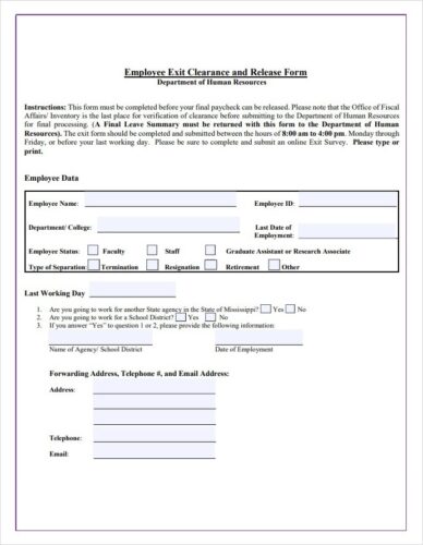 √ Free Printable Employee Separation Form