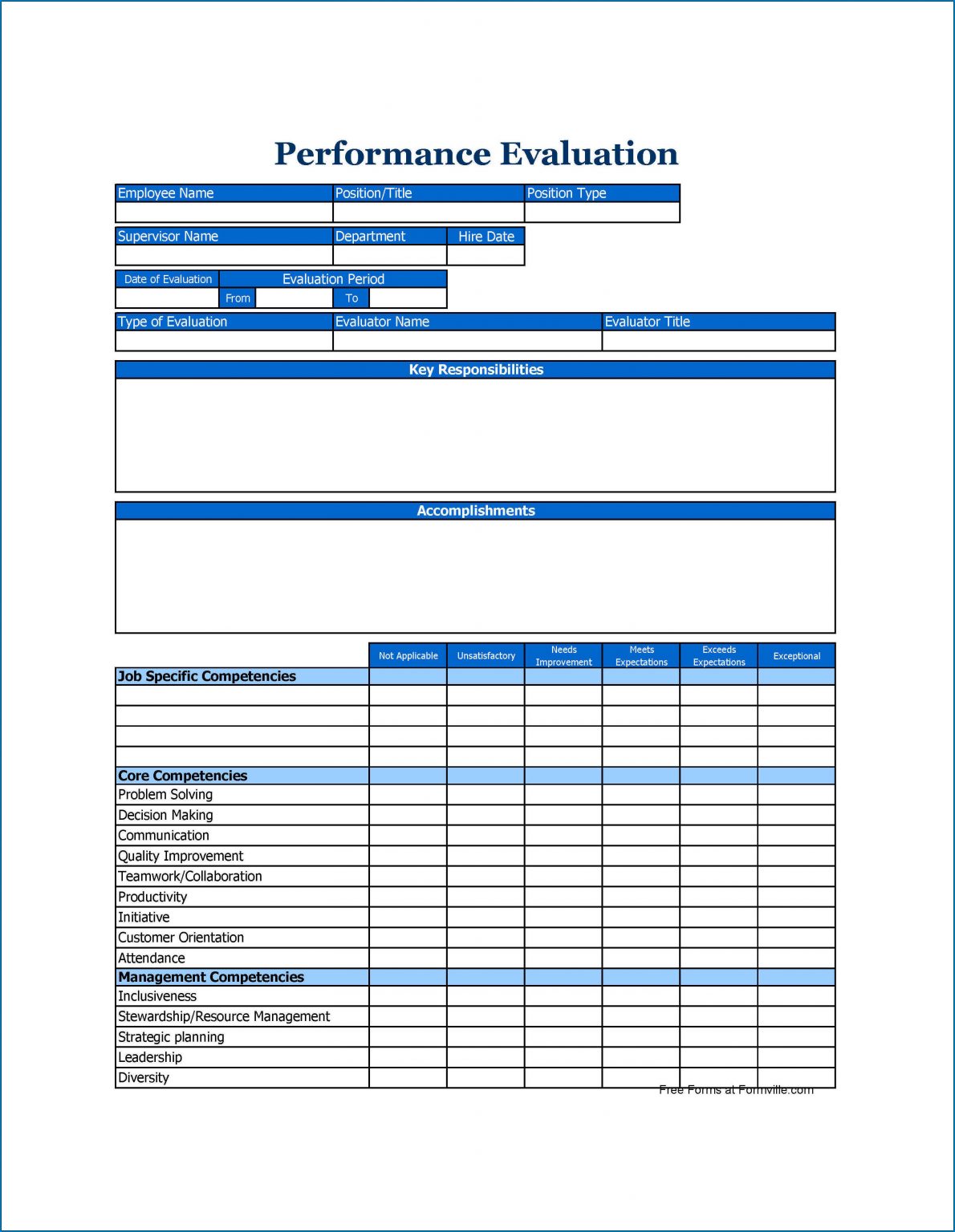  Free Printable Employee Performance Evaluation Template