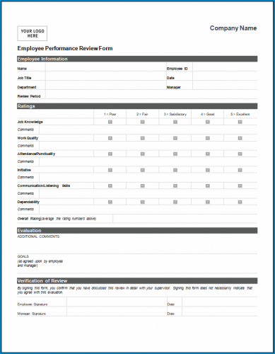 √ Free Printable Employee Performance Review Form