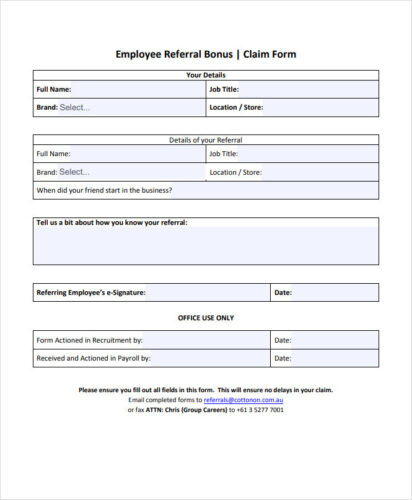 √ Free Printable Employee Referral Form Template