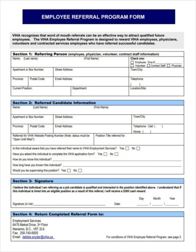 √ Free Printable Employee Referral Form Template