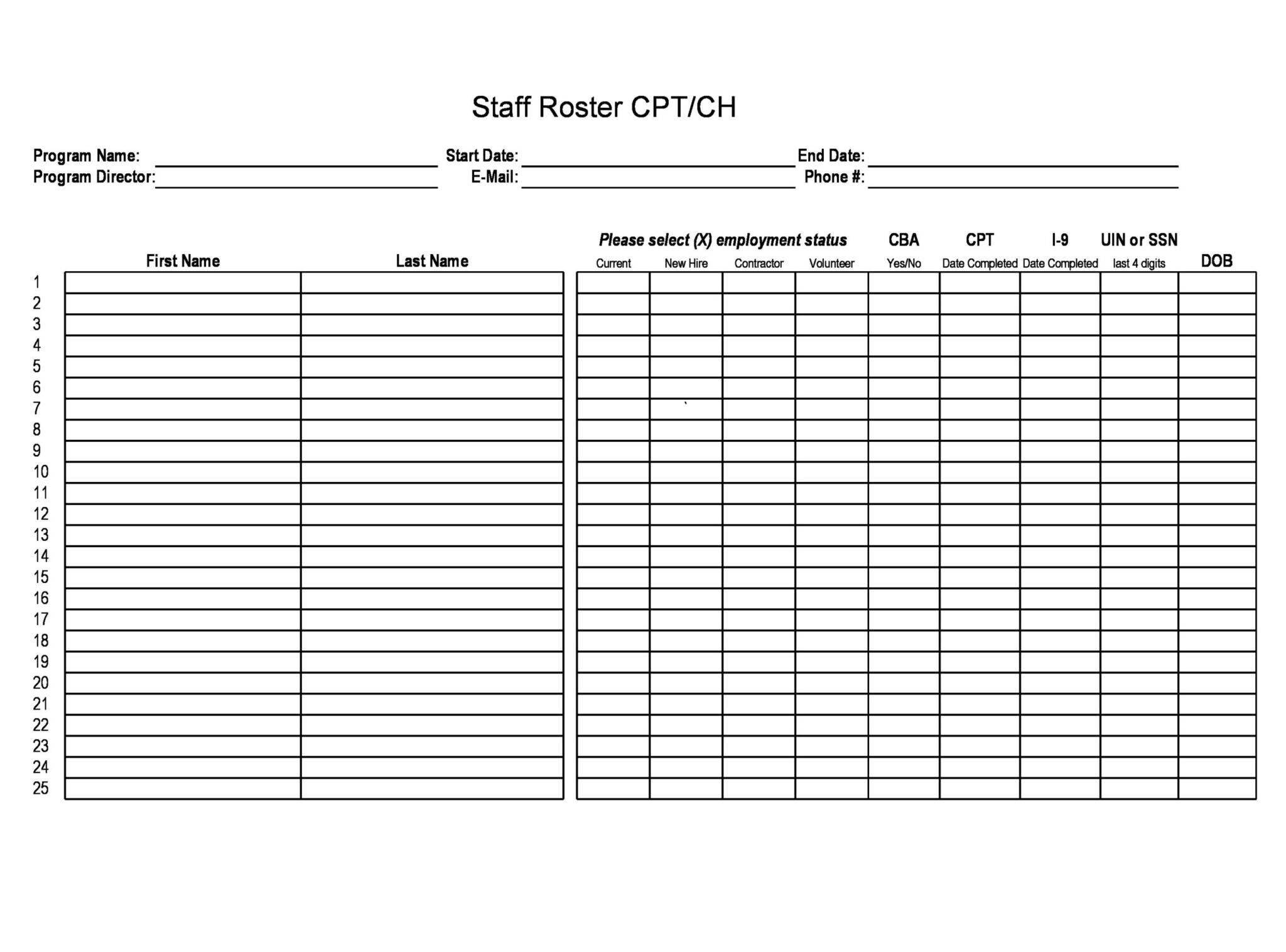 √ Employee Roster Template (Excel)