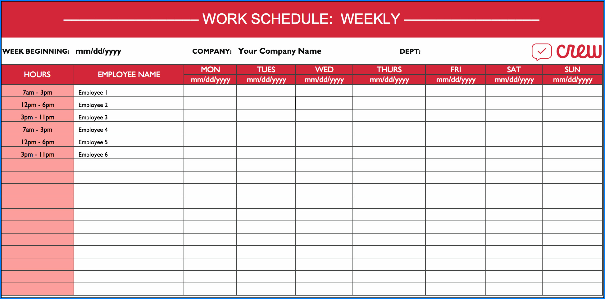 Employee Work Schedule Template Pdf 6 Excel Daily Work Schedule 