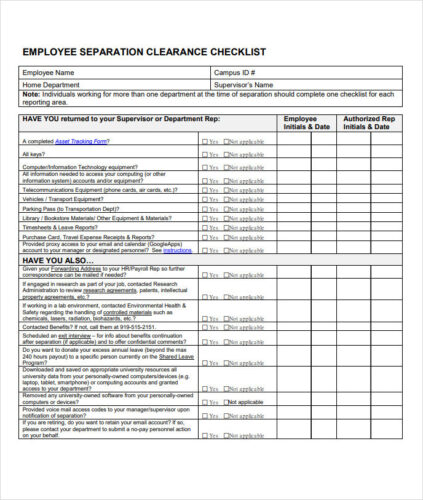 √ Free Printable Employee Separation Form