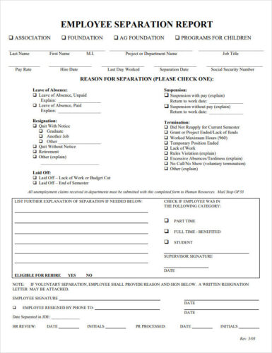 √ Free Printable Employee Separation Form