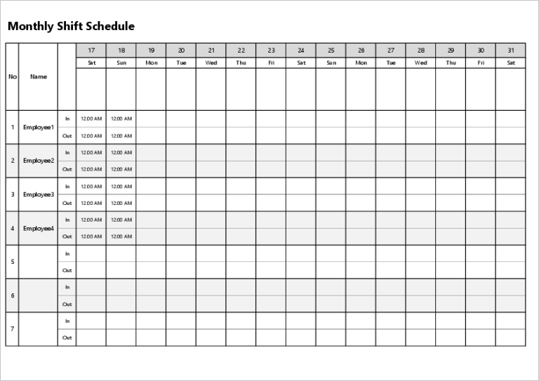 Employee Shift Change Record Sheet Template Sample | Templateral