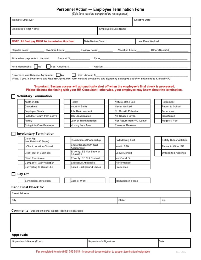 √ Free Printable Employee Termination Form