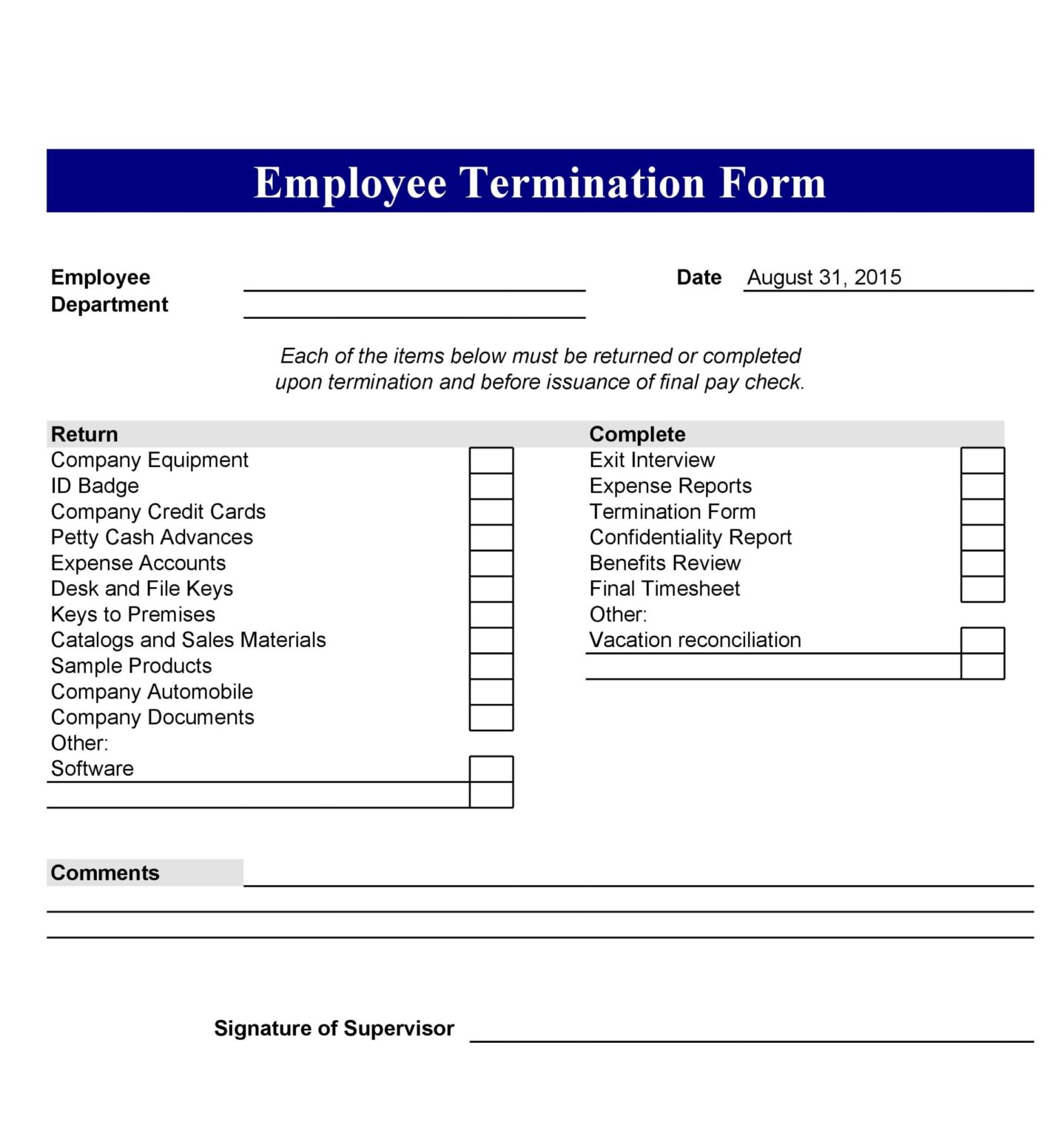 √ Free Printable Employee Termination Form