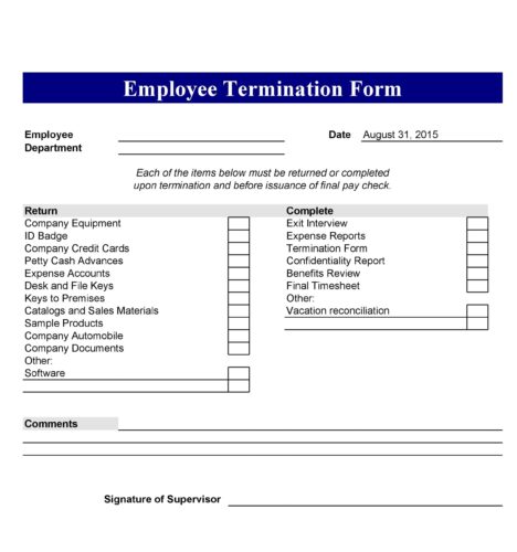√ Free Printable Employee Termination Form