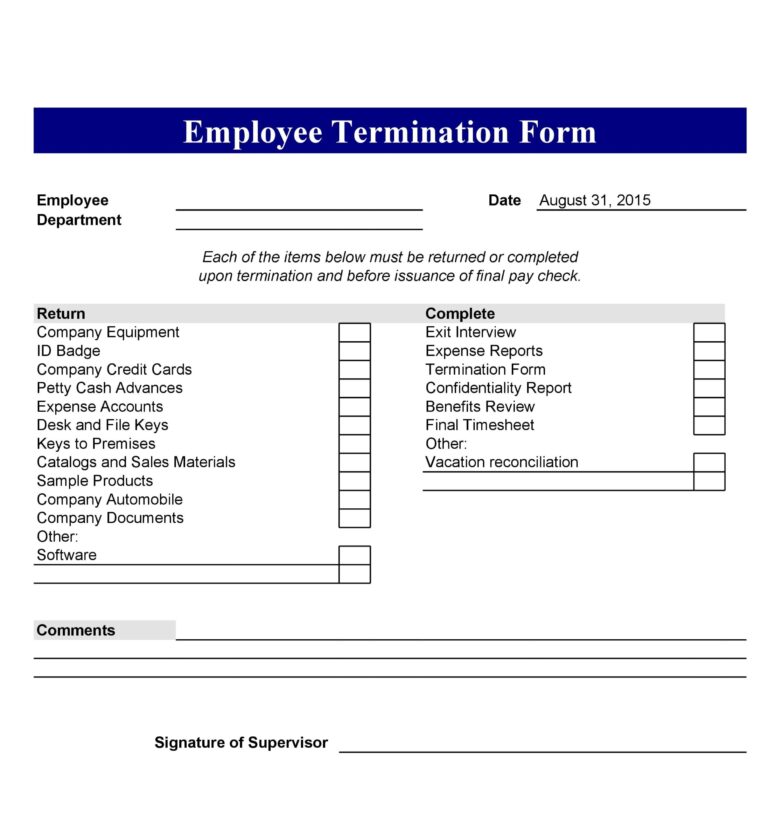 √ Free Printable Employee Termination Form