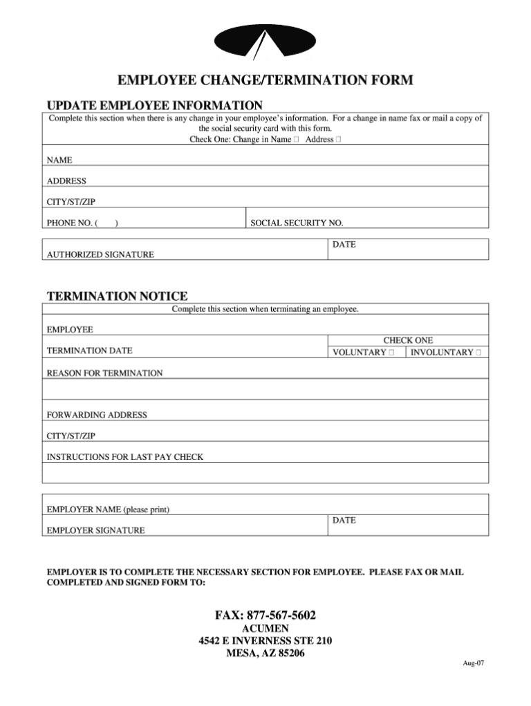 √ Free Printable Employee Termination Form