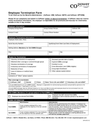 √ Free Printable Employee Termination Form