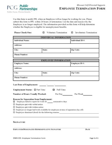 √ Free Printable Employee Termination Form