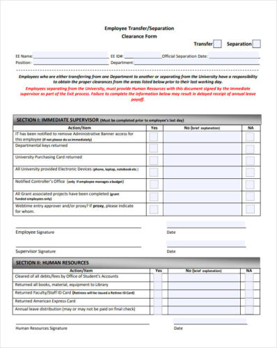 √ Free Printable Employee Separation Form