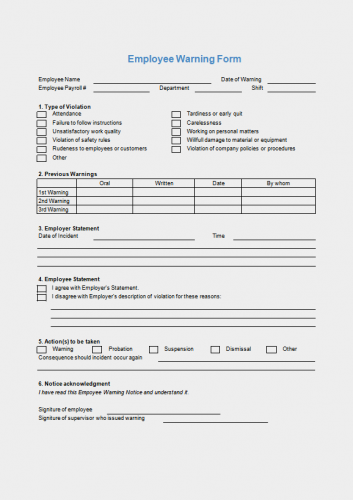 √ Free Printable Employee Warning Form