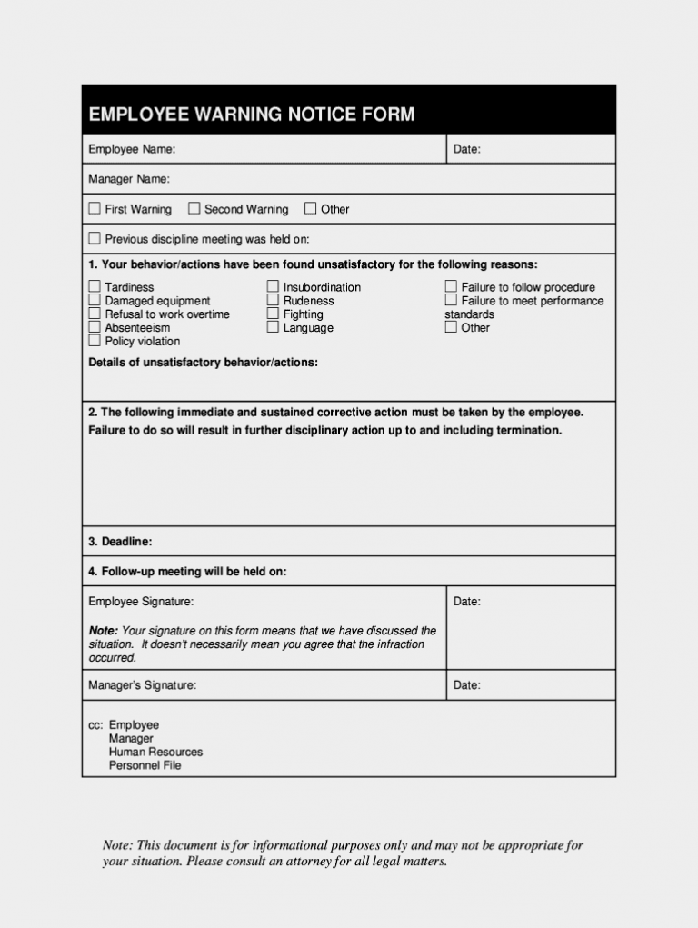 √ Free Printable Employee Warning Form