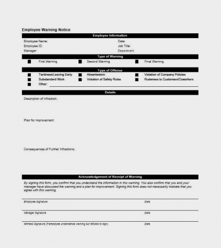 √ Free Printable Employee Warning Form
