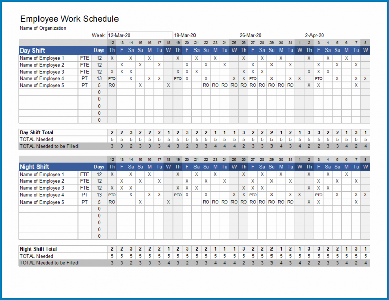 √ Free Printable Employee Work Schedule Template