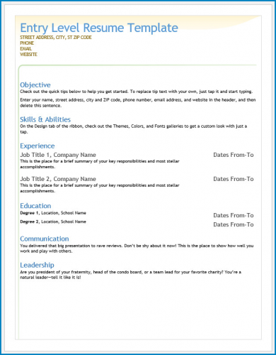 √ Free Printable Entry Level Resume Template