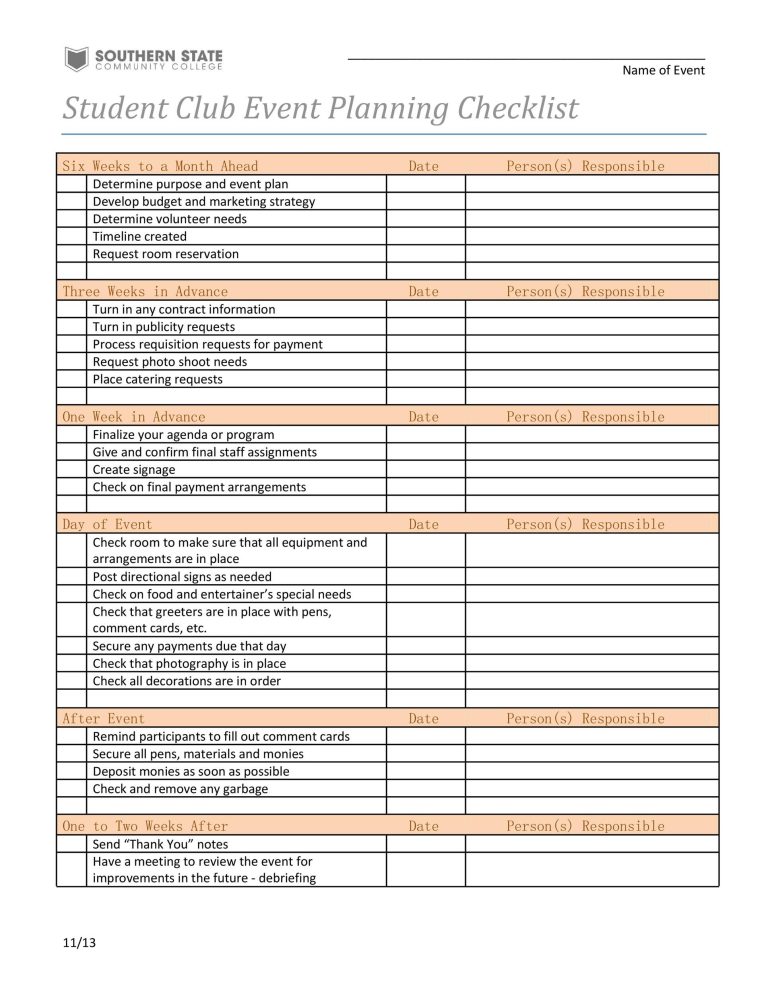 √ Printable Event Planning Checklist Template