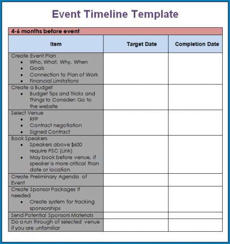 √ Free Printable Event Planning Timeline Template