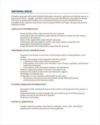 √ Free Printable Proposal Checklist Template