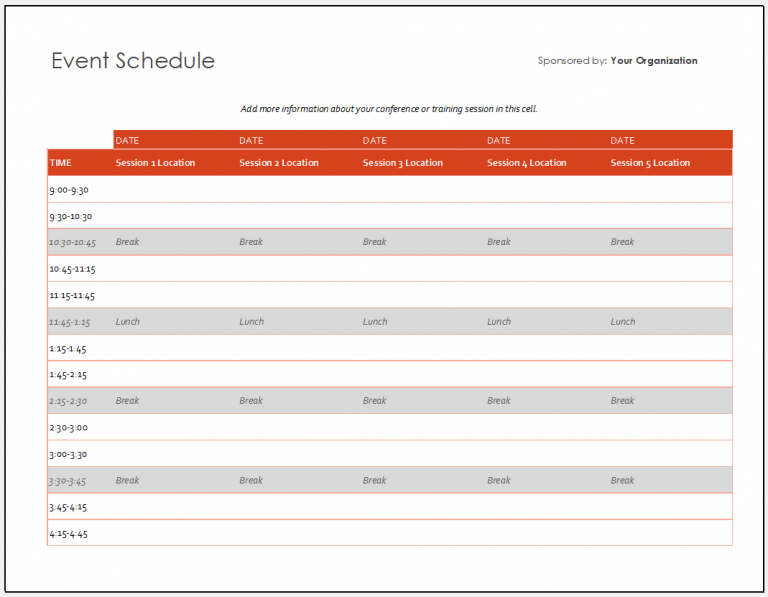 √ Free Printable Event Schedule Template