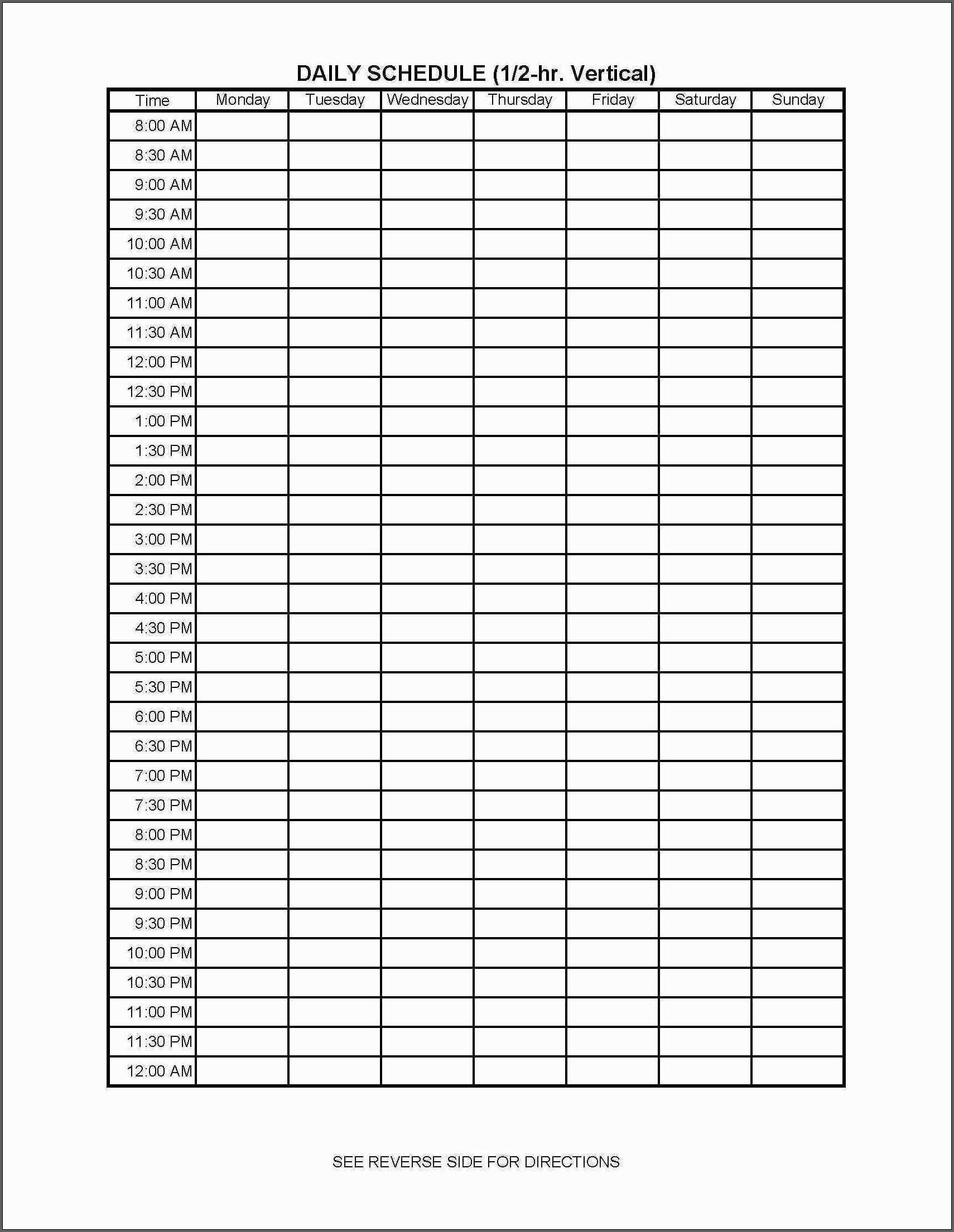 24 Hour Printable Schedule