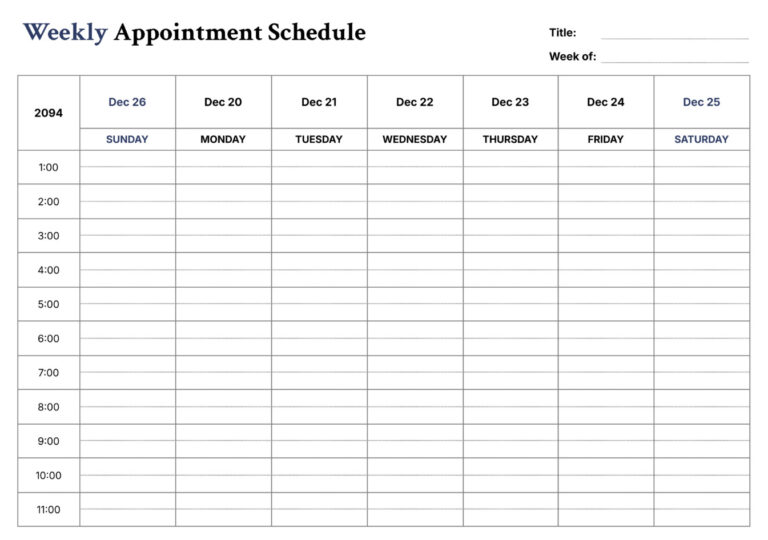 √ Free Printable Appointment Schedule Template