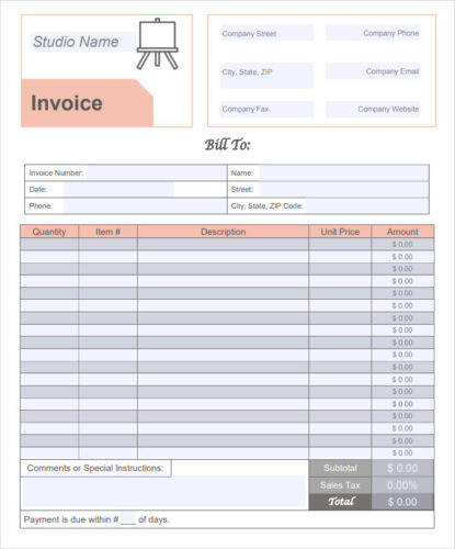 √ Free Printable Artist Invoice Template