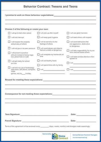 √ Behavior Contract for Teenager to Learning Life