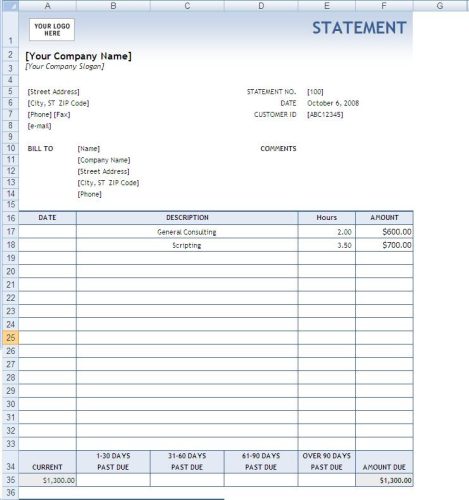 √ Billing Statement Worksheet Template (Excel)