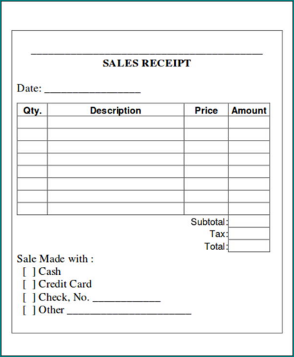 √ Free Printable Blank Receipt Form Template