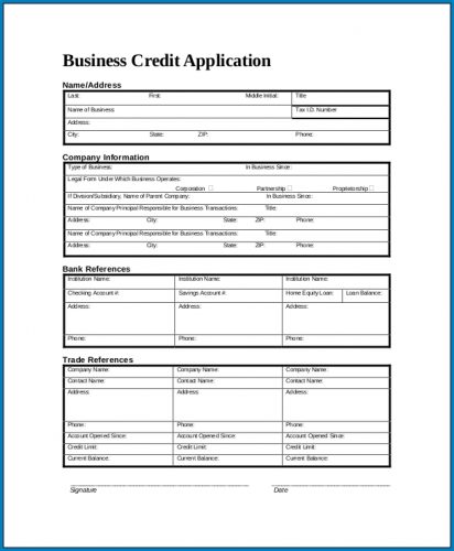 √ Free Printable Business Credit Application Form Template