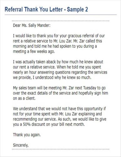 √ Business Referral Thank You Note Template