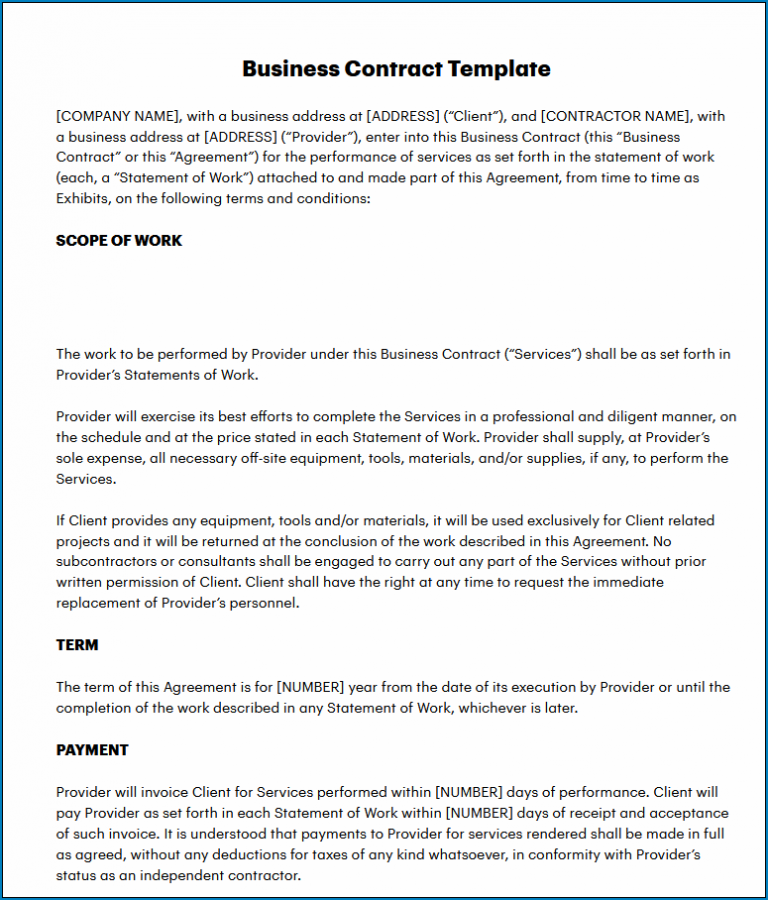 √ Free Printable Business Services Contract Template