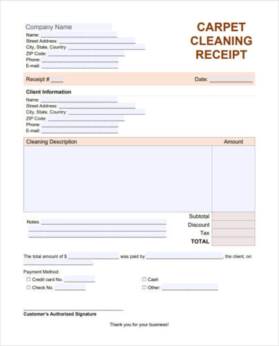 √ Printable Carpet Cleaning Receipt Template