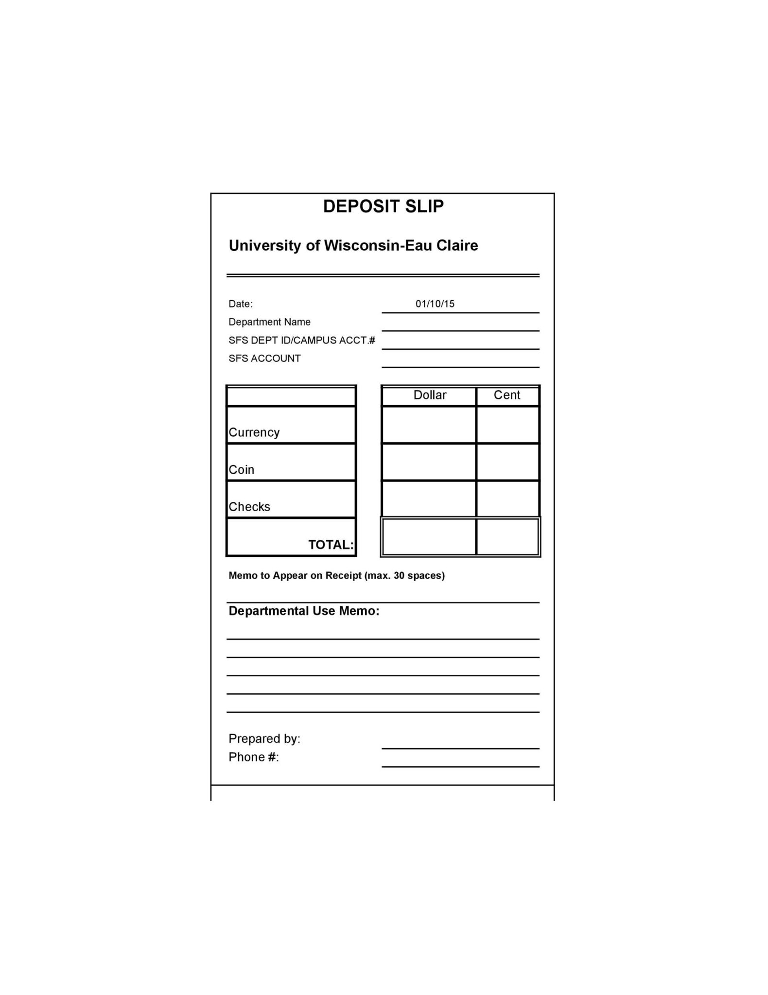 √ Printable Cash Deposit Ticket Template