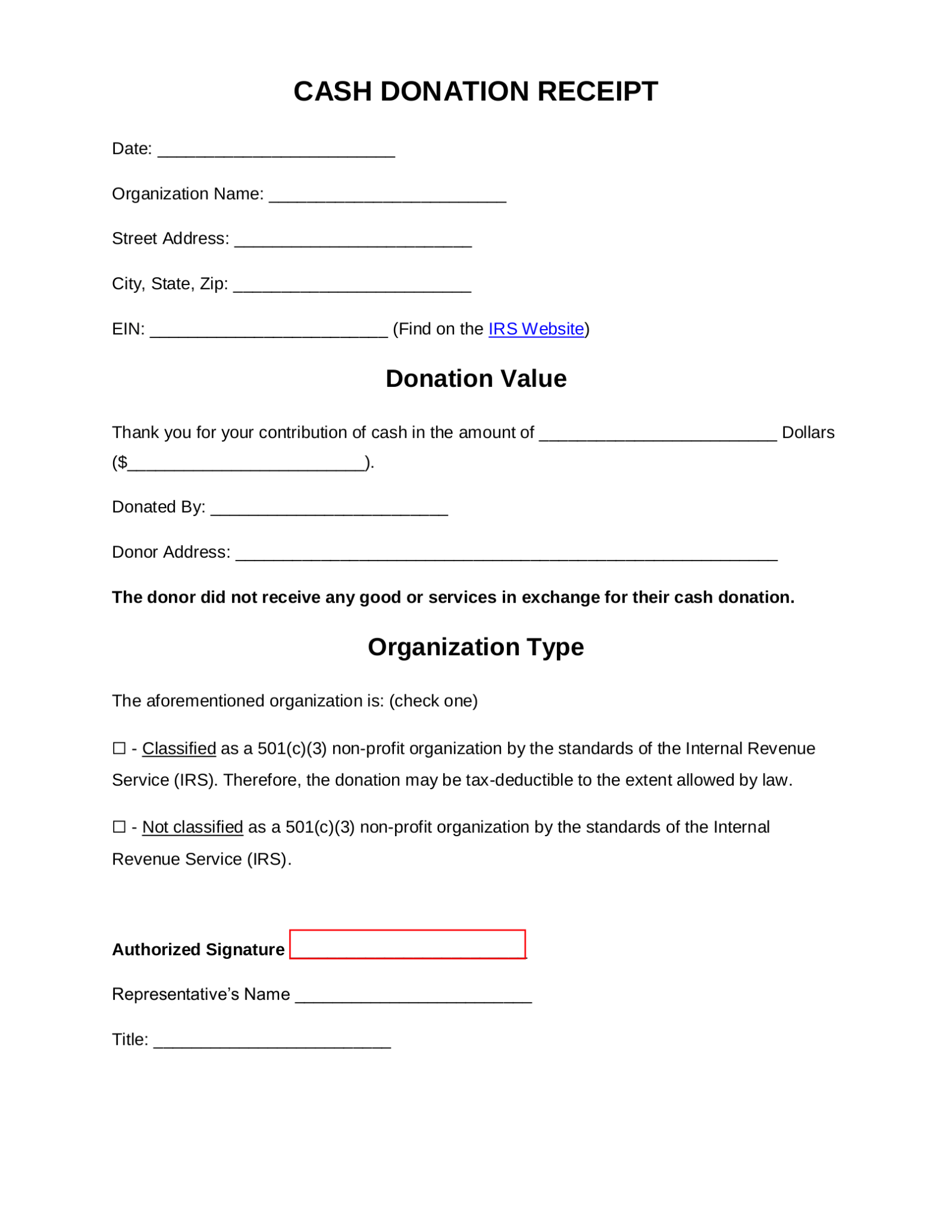 √ Cash Or Funds Donation Receipt Template