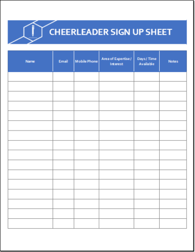 √ Free Cheerleader Sign-Up Sheet Template (Excel)
