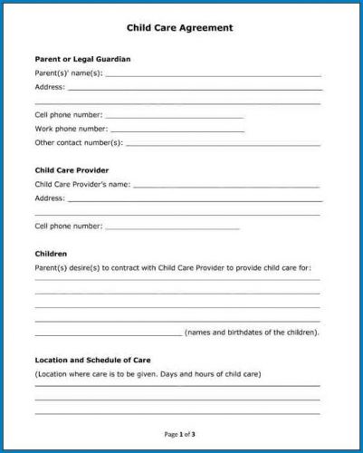 √ Free Customizable Child Care Agreement Between Parents Template