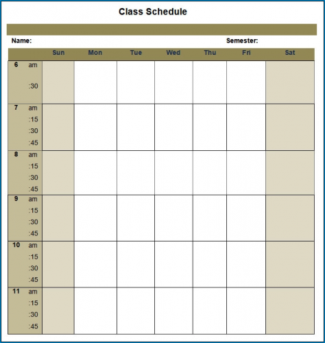 √ Free Printable College Schedule Template
