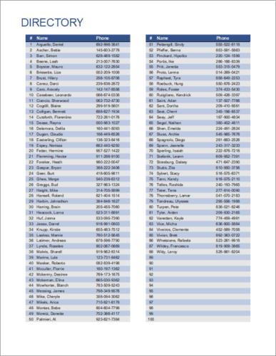 √ Company Phone Directory Template