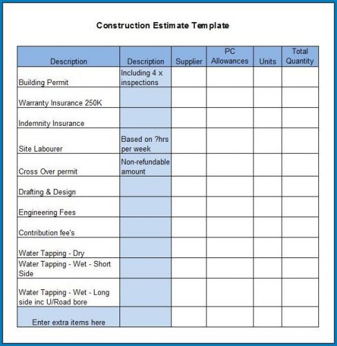 √ Free Construction Estimate Template Excel