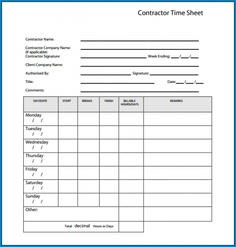 √ Free Printable Contractor Timesheet Template